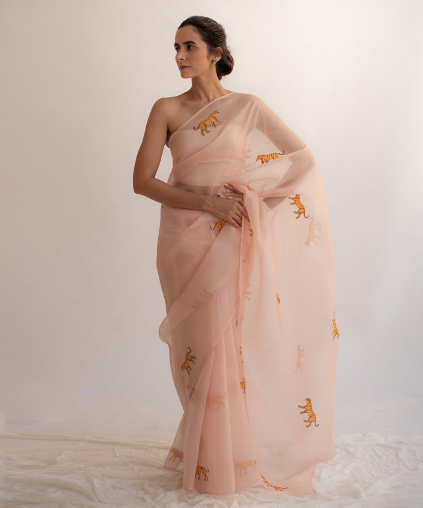 The Indian Roller Pure Silk Organza Light Teal Colour Saree - Kapardara