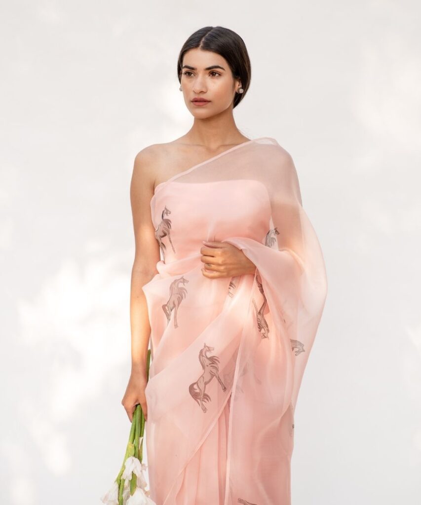 The Indian Roller Pure Silk Organza Light Teal Colour Saree - Kapardara ...