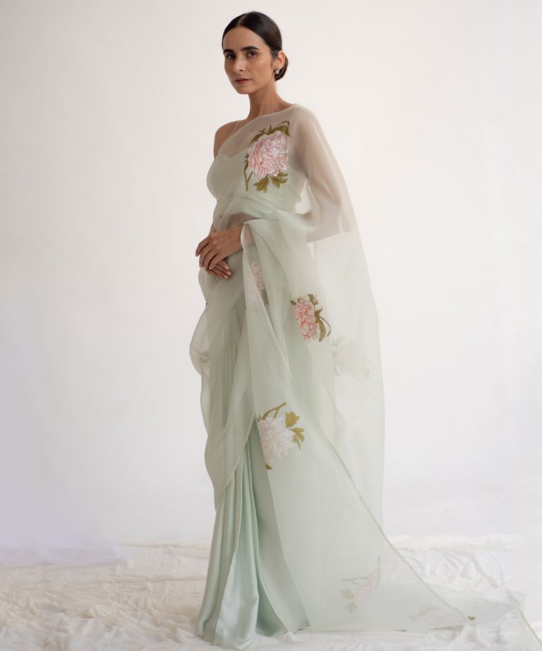 The Indian Roller Pure Silk Organza Light Teal Colour Saree - Kapardara ...