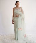 The Indian Roller Pure Silk Organza Light Teal Colour Saree - Kapardara ...
