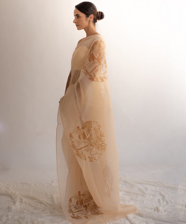 The Indian Roller Pure Silk Organza Light Teal Colour Saree - Kapardara