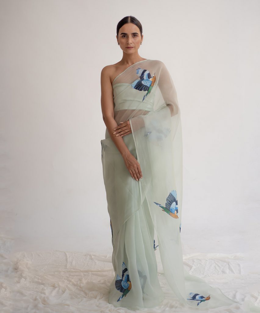 The Indian Roller Pure Silk Organza Light Teal Colour Saree - Kapardara ...