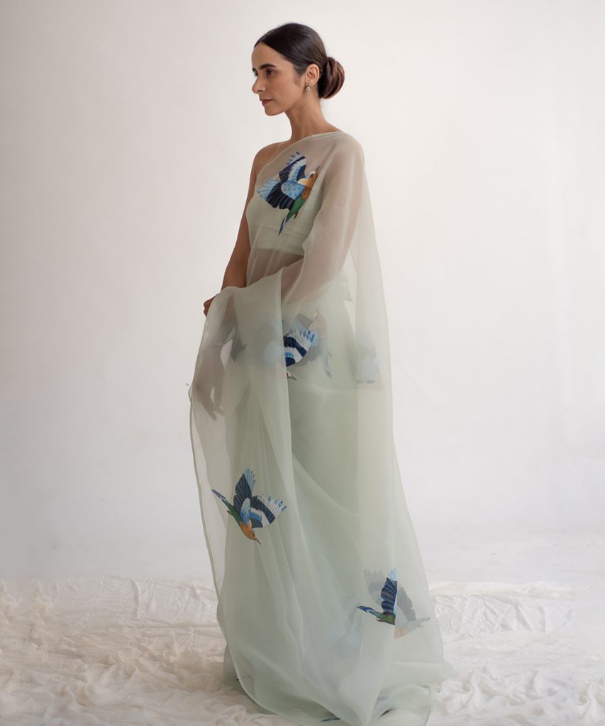 The Indian Roller Pure Silk Organza Light Teal Colour Saree - Kapardara ...