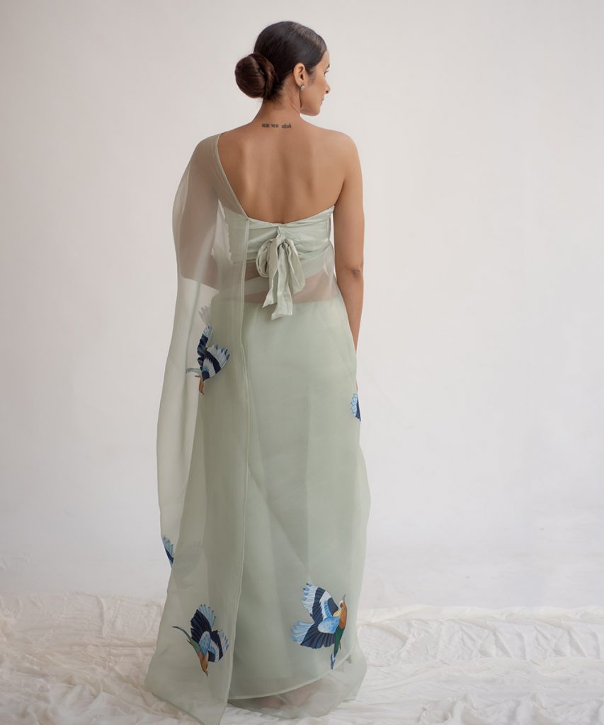 The Indian Roller Pure Silk Organza Light Teal Colour Saree - Kapardara ...