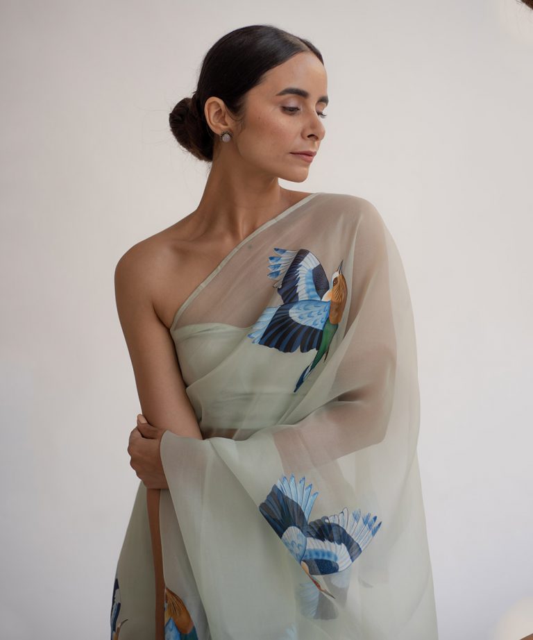 The Indian Roller Pure Silk Organza Light Teal Colour Saree - Kapardara ...