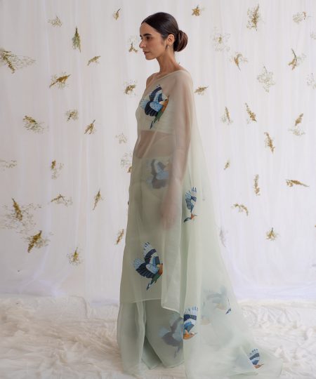 The Indian Roller Pure Silk Organza Light Teal Colour Saree - Kapardara ...