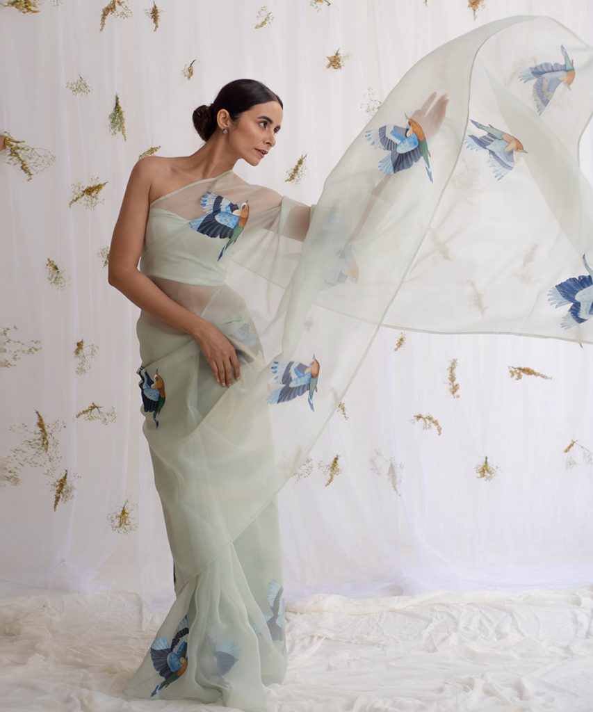 The Indian Roller Pure Silk Organza Light Teal Colour Saree - Kapardara ...