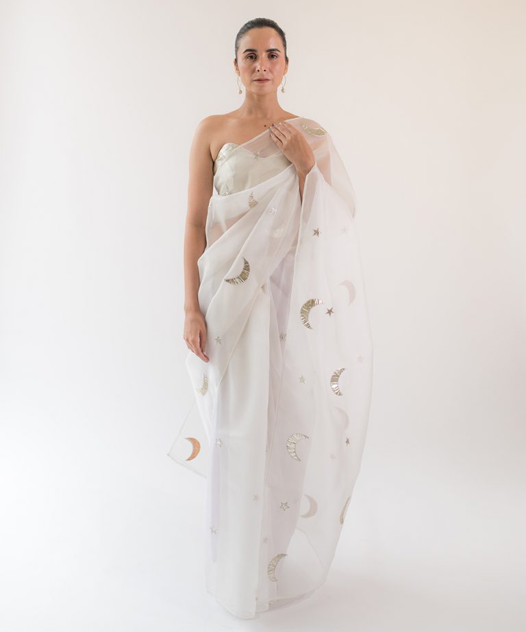 Moonlight Pure Silk Organza Pearl White Colour Saree - Kapardara ...