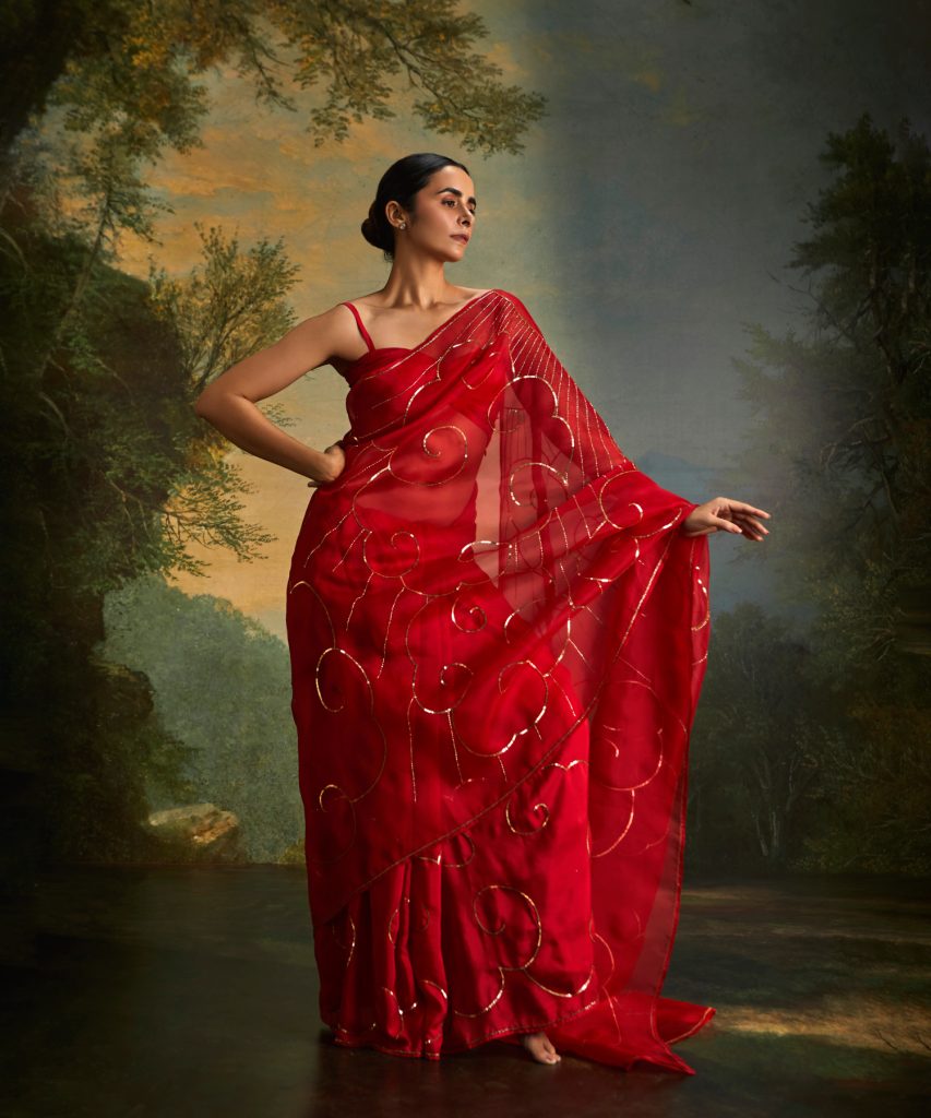 Cumulus Ruby Pure Silk Organza Ruby Red Colour Saree - Kapardara ...