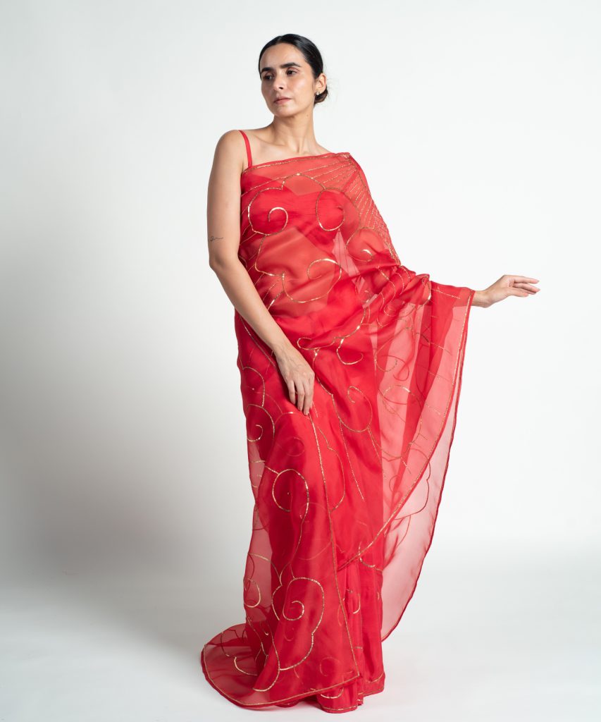 Cumulus Ruby Pure Silk Organza Ruby Red Colour Saree - Kapardara ...